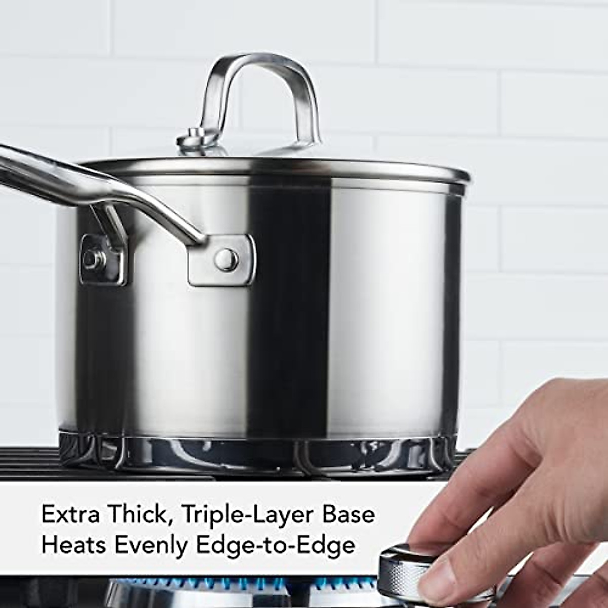 KitchenAid 3-Ply Base Brushed Stainless Steel Sauce Pan/Saucepan with Lid, 3 Quart