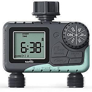 RAINPOINT Sprinkler Timer, Dual Water Timer for Garden Hose Faucet, Fully Programmable with Rain Delay/Manual/Automatic Watering Functions, Outdoor Irrigation Timer Controller for Lawn, Yard, 2 Zones