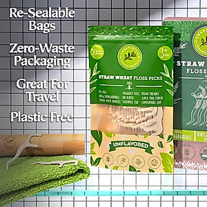 Unflavored Dental Floss Picks - Biodegradable Plastic Free Tooth Flosser for Adults & Kids | Unwaxed Eco Friendly Thin Thread | Zero Waste Toothpick Stick Soft On Gum & Teeth | Natural Organic Vegan