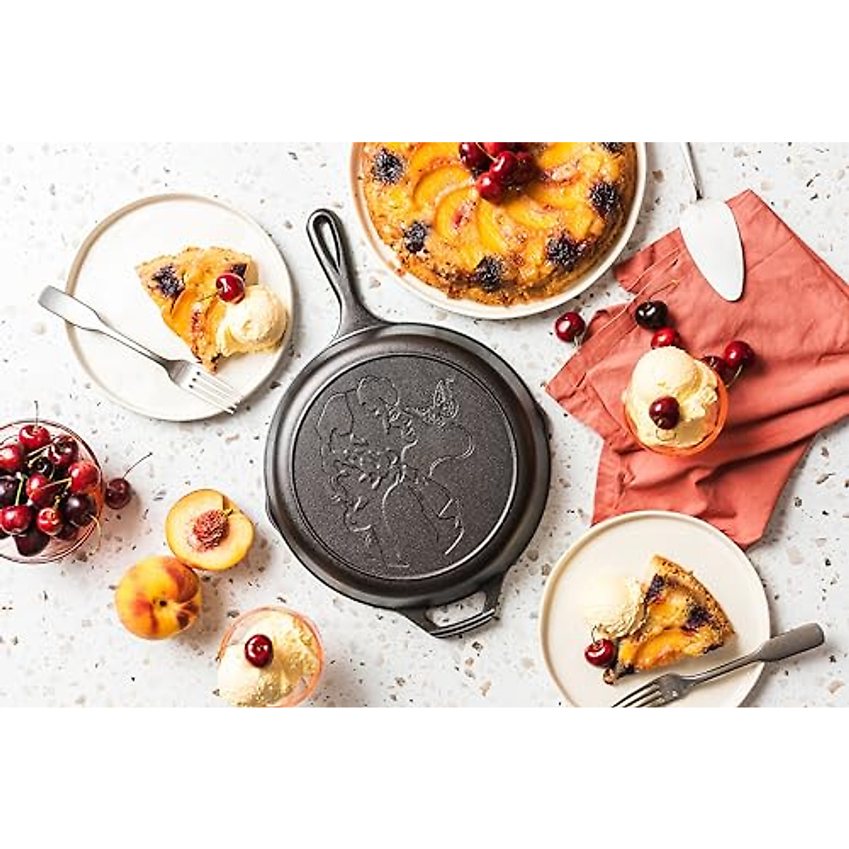 Lodge 10.25 Inch Dolly Parton Pre-Seasoned Cast Iron Stamped Skillet - Signature Teardrop Handle - Use in the Oven, on the Stove, on the Grill, or Over a Campfire, Black