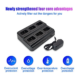 Greaval GV-8S Long Range Walkie Talkies with Six-Way Multi-Unit Charger for Adults, 6 Pack Rechargeable Walkie Talkies with 12 Li-ion Batteries, Two-Way Radio with Earpieces and Mic