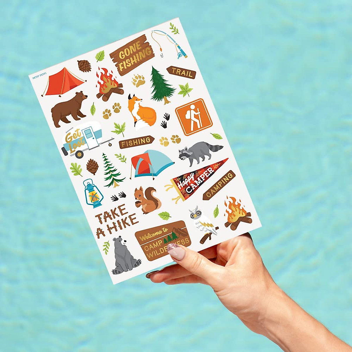 xo, Fetti Camping Party Supplies Temporary Tattoos - 44 Metallic Styles | Outdoor Wilderness Birthday, Forest Animals Favors, Gone Fishing Bday