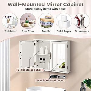Tangkula Medicine Cabinet with Mirror, Bathroom Wall Mounted Mirror Cabinet with Double Mirror Doors, Bathroom Mirror with Storage Cabinet, 23.5 x 5.5 x 19.5 Inches (White)