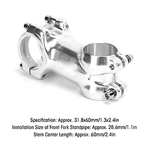 SUNGOOYUE Bike Stem Fits 31.8mm/1.3in Handlebar, Aluminum Alloy Handlebar Stem for Road Bikes Mountain Bikes Silver