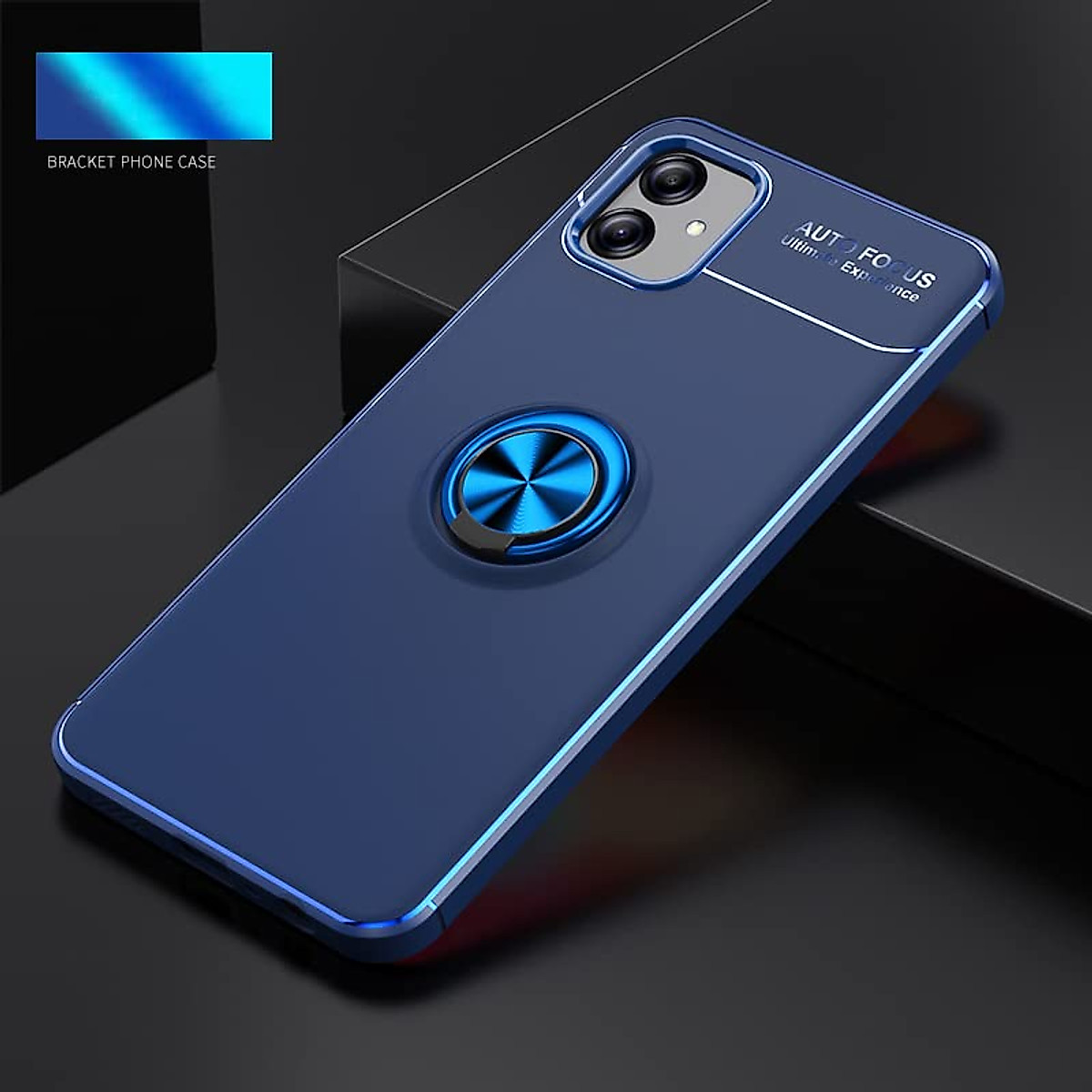 Asuwish Phone Case for Samsung Galaxy A04 with Tempered Glass Screen Protector Cover and Cell Accessories Kickstand Stand Magnetic Ring Holder Protective Soft TPU Silicone Ao4 A 04 4G Women Men Blue