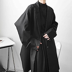 n/a Menswear Fashion Solid Color Trench Coat Men's Loose Notched Single Button Windbreaker Tide Autumn Winter (Color : A, Size : Scode)