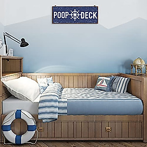 POOP DECK Sign Nautical Nursery Wall Decor Rustic Beach Bathroom Wood Sign Nautical Boat Decor Ocean Coastal Theme Decorations for Home Hanging Wood Sign for Ocean Bathroom and Nursery 15.7 x 5.9 Inch