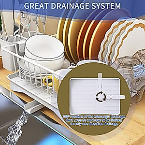H-SPACE Dish Drying Rack, Space-Saving Dish Rack, Dish Racks for Kitchen Counter, Durable Metal Kitchen Drying Rack with a Cutlery Holder, Drying Rack for Dishes, Knives, Spoons, and Forks, White