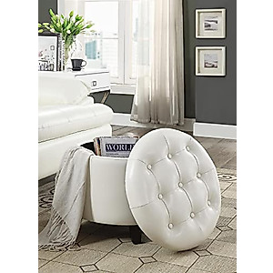 Convenience Concepts Designs4Comfort Round Storage Ottoman 19.75" - Versatile Contemporary Foot Stool for Living Room, Office, Ivory Faux Leather
