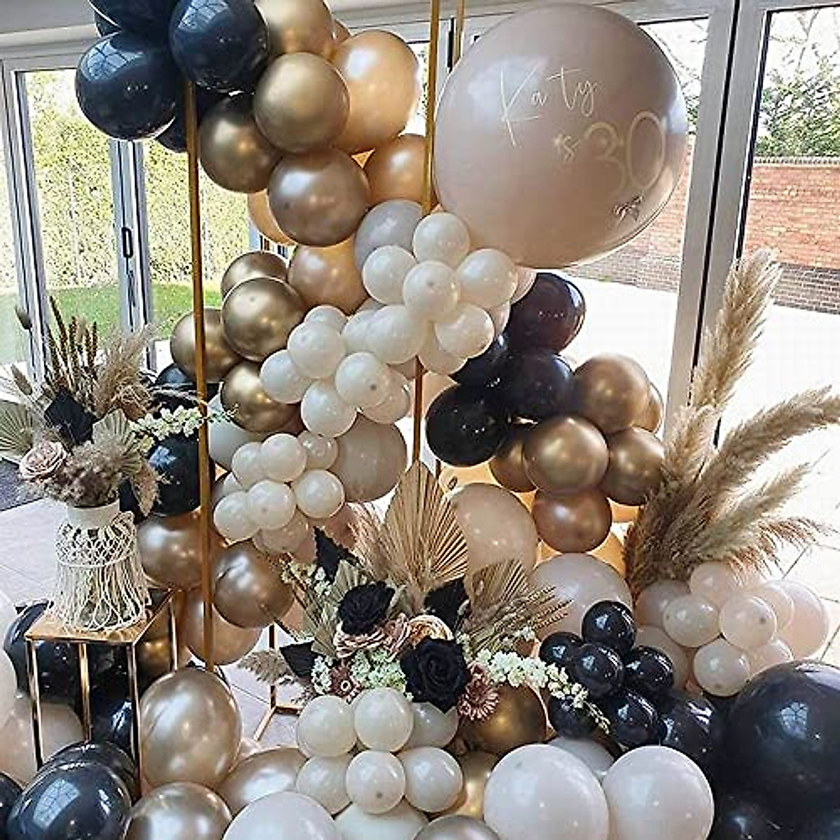 164pcs Black and Gold Balloon Garland Arch Kit Double Stuffed Tan Nude Apricot Balloons with 4D Gold Balloon for Birthday Party Wedding Engagement Graduation Celebration Baby Shower Decorations