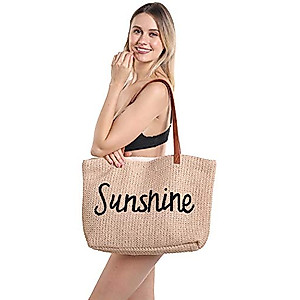 Women Beach Tote Summer Purse Handbag Utility Bag Zipper, Beige Cute Xl Large Woven Straw for Travel, Mom Female Sister Wife Girlfriend…