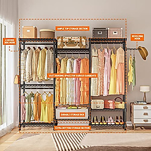 ACMETOP Portable Wardrobe Closet, 86 Inch Heavy Duty Clothes Rack for Hanging Clothes Free Standing Closet with 4 Hang Rods, 8 Shelves, 1 Storage Box & 2 Adjustable Side Hooks, Max Load 800LBS