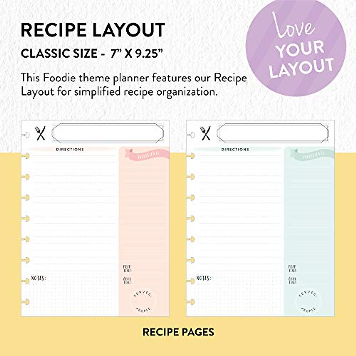 me & my BIG ideas The Happy Planner - Foodie (Recipe Organizer) Theme - 8 Month Undated - Recipe Layout - Holds 160 Recipes, 10 Grocery Lists, 8 Dividers and Quick Cooking Guide - Classic Size