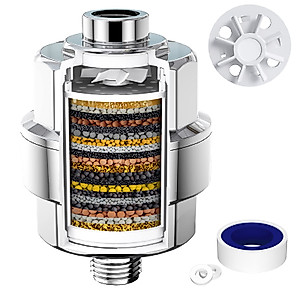 20-Stage Shower Head Filter-Shower Head Filter for Hard Water, with 1 Replaceable Filter Cartridges, High Output Shower Water Filter for Removing Chlorine and fluoride, Polished Chrome