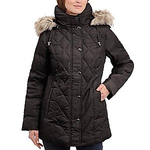 London Fog Women's Plus Size Diamond Quilted Down Coat, Black, 3X