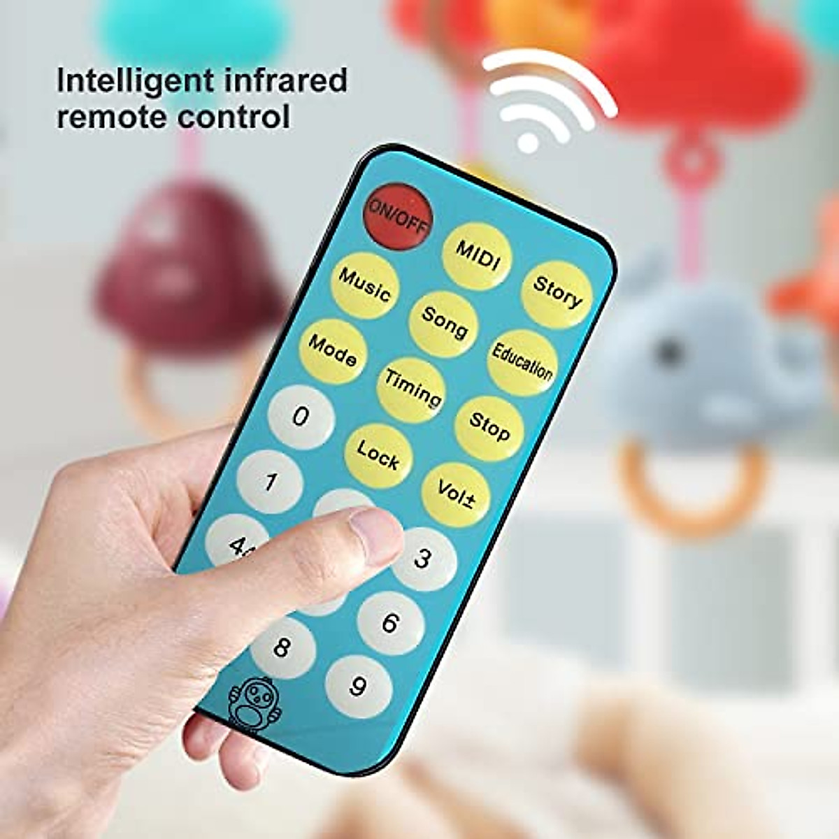 Baby Musical Crib Mobile Bed Bell Crib Bell, Multi-Function Electric Projection Light Music Box with Lullaby, Ocean Animals 360°Hanging Rotating Teether Rattle Toys（Blue）