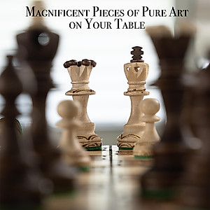 Wegiel Handmade Junior European International Chess Set - 16 Inch Luxury Wooden Chess Set for Adults and Kids, Premium Beech and Birch Wood - Unique Folding Design with Storage