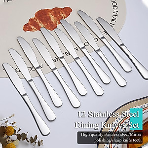 Evanda Dinner Knives 12 Pieces, Stainless Steel Steak Knives Set Table Knives, Flatware Butter knife Knives Set Silverware Set, Cutlery Set, Dishwasher Safe