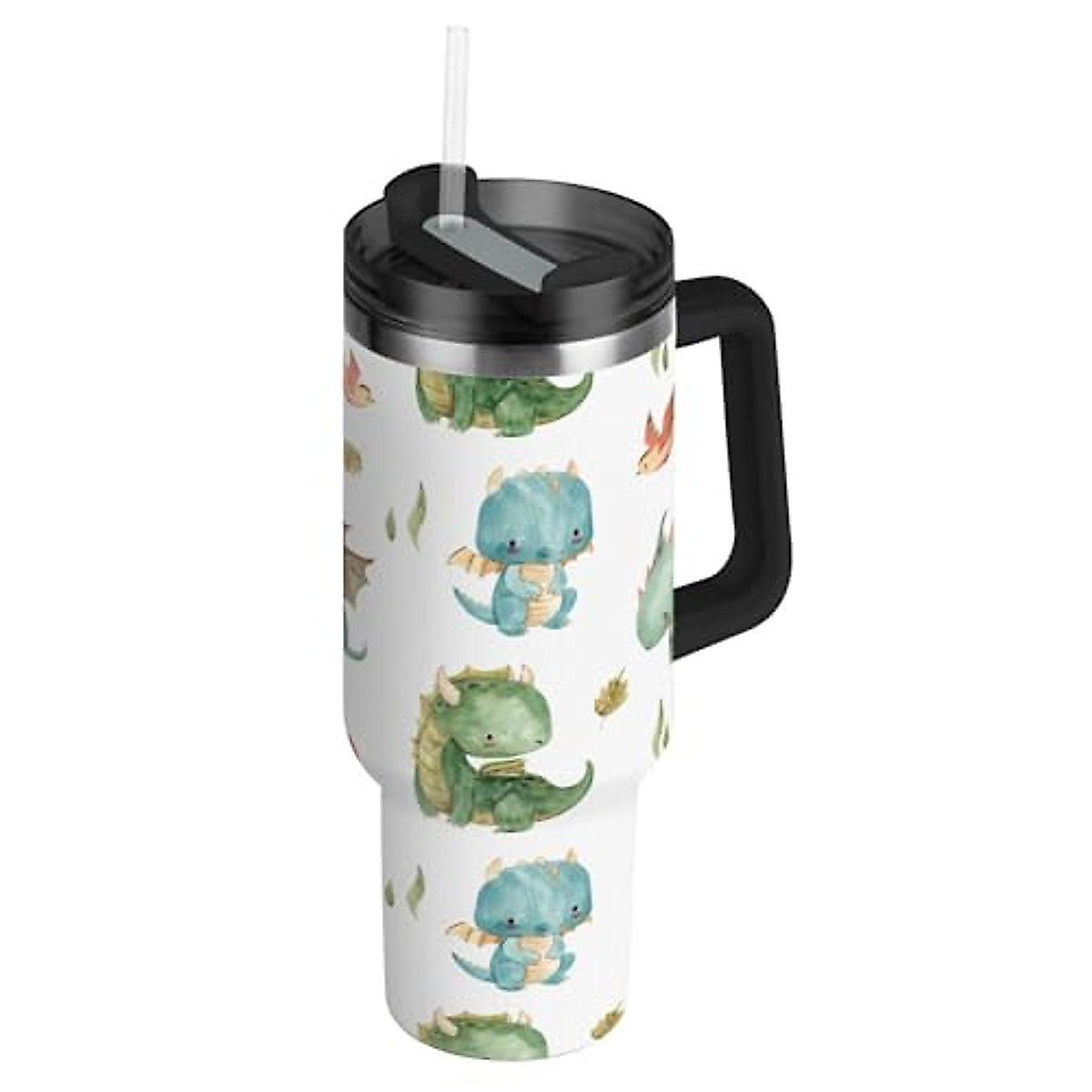 Flradish 40oz Tumbler with Handle, Cute Dragons Stainless Steel Tumbler with Lid and Straws Double Wall Vacuum Insulated Leakproof Coffee Travel Mug