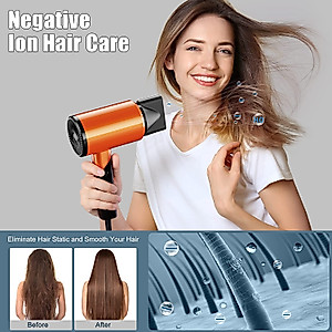 Lightweight Ionic Hair Dryer, 1800W Professional Negative Ions Blow Dryer with Powerful AC Motor, 2 Magnetic Attachments, 3 Heat Settings / 2 Speed, Fast Drying Hair Blow Dryer for Home, Travel, Salon