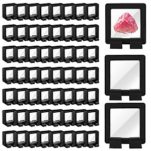 Tondiamo 60 Set 3D Floating Display Case Transparent PE Film Jewelry Storage Box Coins Frame Stand Holder for Guitar Pick Medallion Medals Gems Rocks Pins Chip (Black,4.33'' x 4.33'')