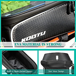 KOOTU Top Tube Front Storage Case,Bike Cell Phone Holder Pouch Bag with TPU Touch-Screen and Sun-Visor,Waterproof Bike Phone Mount for Smartphone Under 6.5"