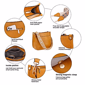 HKCLUF Crossbody Bags for Women Trendy,Vegan Leather Hobo Handbags With 2PCS Adjustable Guitar Strap Shoulder Bucket Bags Purse For Women(deepyellow)