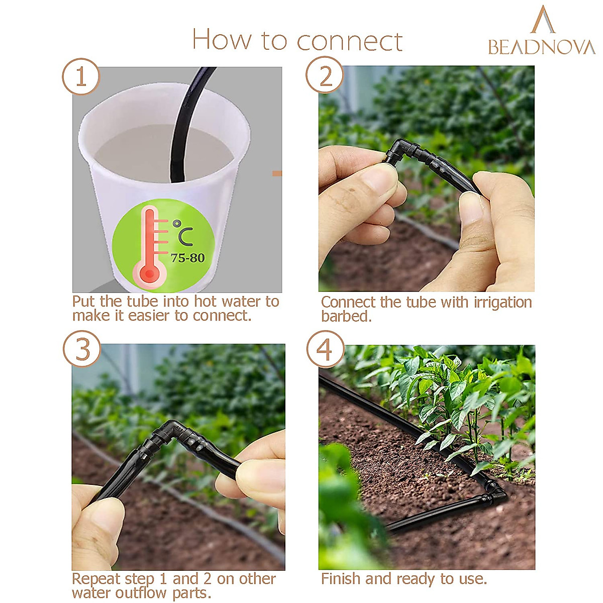 BEADNOVA Drip Irrigation Parts 20 Pcs 1/4 Inch Barbed Elbow Couplings Drip Irrigation Fittings Drip Line Connectors for 1/4 Inch Irrigation Tubing Garden Watering System (20pcs)