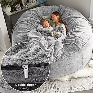 Bean Bag,Giant Fur Bean Bag Chair Cover for Adults Kids (Without Filling) Comfy Fluffy Giant Round Beanbag Lazy Sofa Cover for Reading Chair Floor Chair Lazy Sofa Bed Cover Soft Fluffy Faux BeanBag