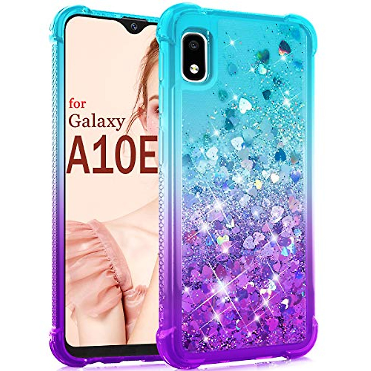 Dzxouui for Galaxy A10E Case,Samsung Galaxy A10E Case,TPU Protective Cover for Girls and Women Glitter Bling Sparkle Cute Phone Case for Samsung Galaxy A10E(Teal/Purple)