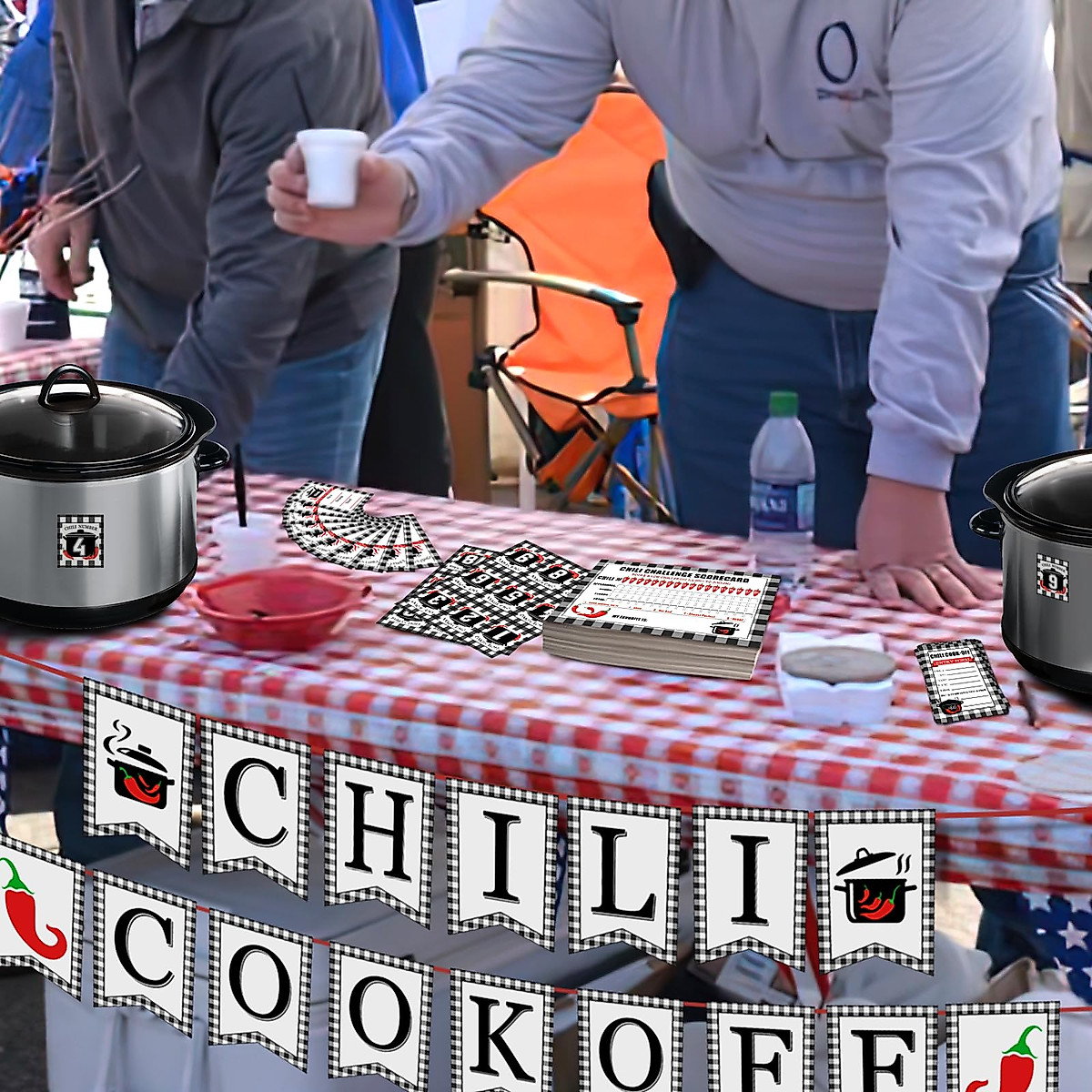 Chili Cook Off Contest Party Kit,Chili Cook off Banner,Chili Contest Entry Forms,Pot Numbers,Chili Tasting Score Cards,Chili Competition Voting Cards,Certificate of Commendation