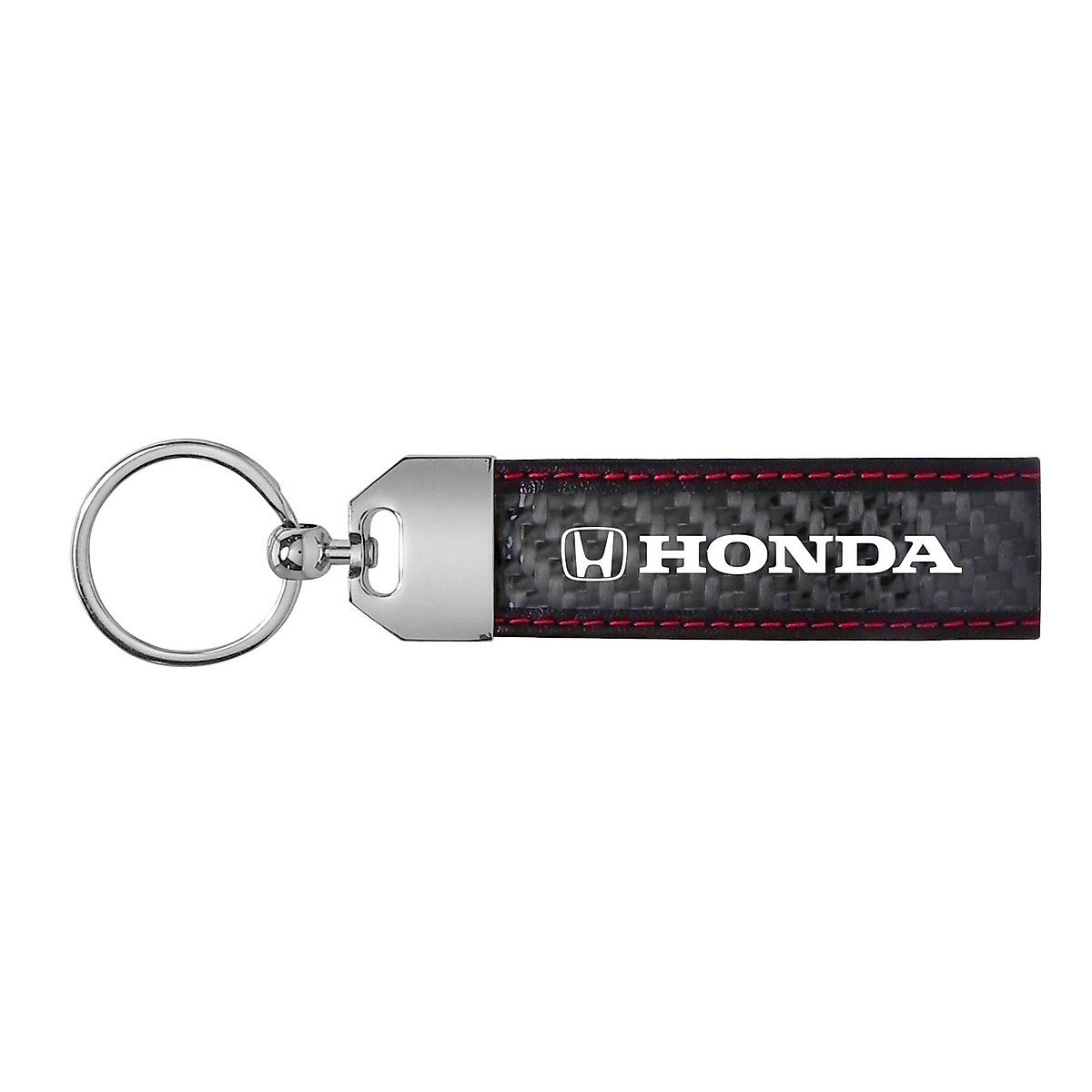 iPick Image Made for Honda Logo Real Black Carbon Fiber Loop Strap Key Chain with Red Stitching