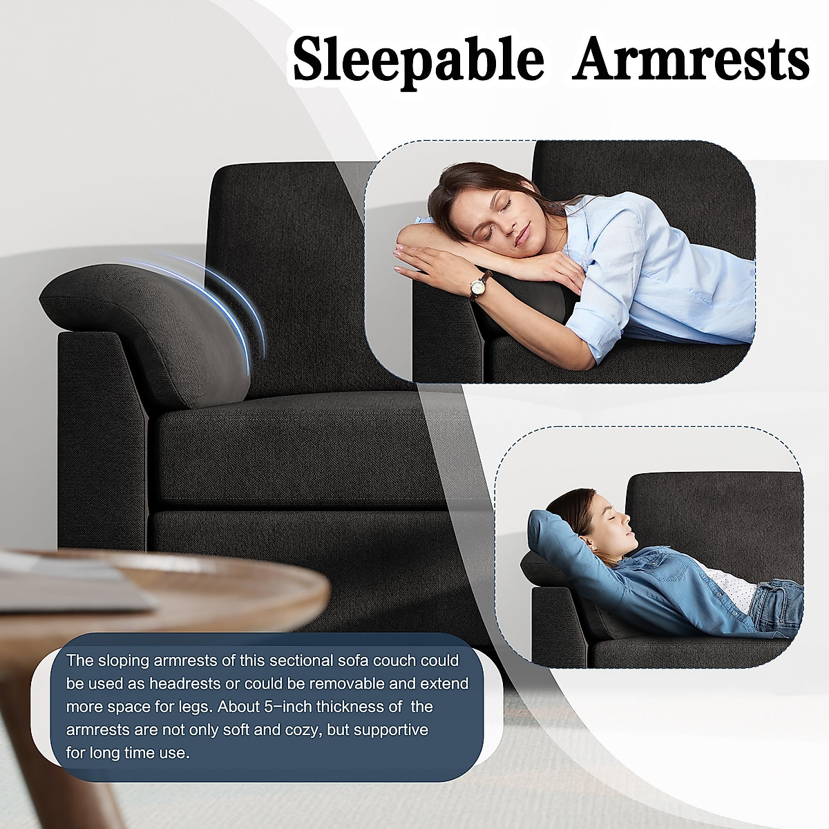 Meilocar 79" Sectional Sofa Couch, Sectional Couch with Storage Ottoman, Convertible L Shaped Couch with Armrests Side Storage Pockage, 3-Seat Sofa Couches for Living Room, Apartment, Black