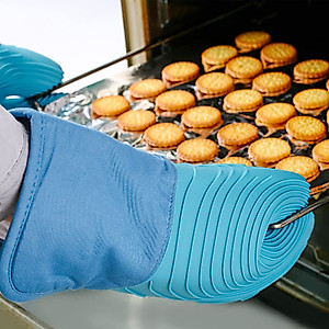 Oven Mitts with Extra Long Cuff and Comfort Lining，Oven Mitts with Quilted Liner， Heat Resistant Flexible Oven Mitt for Kitchen Baking Cooking，Machine Washable，1 Pair，13.5 Inch,Blue.