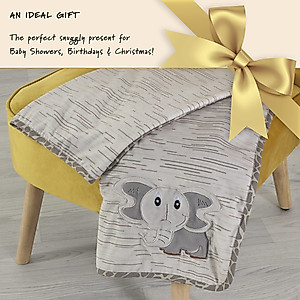 Super Soft Minky Baby Blanket - Embroidered Elephant Design, Jungle Safari Theme, 30x40 Inches, Gender-Neutral Baby Blanket for Boys & Girls.