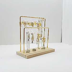 Lemonades Earring Hanger Holder Rack Tabletop Jewelry Display Stand, Unique 2-Layers Metal Hanging Earring Towers Mini Earring Holder with Wood Base