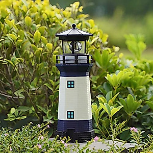 HSHD Lighthouse with Rotating Beacon LED Lights - Solar Lighthouse Lamp Outdoor Decorative for Garden Patio Well Cover Gifts(Blue2)