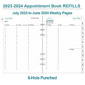 2024 Planner Refills - 7-Hole Punched Appointment Book Refills from Now-June 2024, Refill Planner with Monthly Tabs, 5-1/2" x 8-1/2", Desk/Size 4, Leaf
