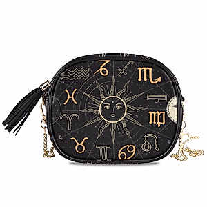ALAZA PU Leather Small Crossbody Bag Purse Wallet Horoscope Circle With Zodiac Signs Sun Moon And Stars Cell Phone Bags with Adjustable Chain Strap & Multi Pocket