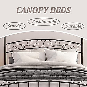 ZIRUWU Queen Size Sturdy Metal Canopy Bed Frame with Headboard Footboard Steel Slats Support Easy Assembly No Box Spring Needed,Black
