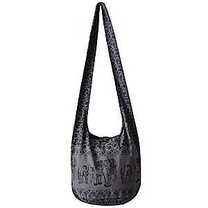 Siam trendy Elephant Cross body Purse with inside Phone Pocket Soft Shoulder Strap Handmade Bohemian Boho Hobo Hippie (GRAY)