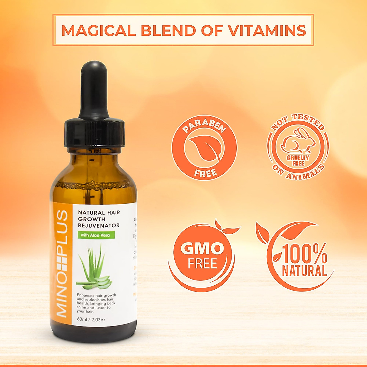 Mino Plus Natural Hair Growth Serum - 60ml / 2fl oz – For Longer, Stronger Thicker, Fuller Hair - Formulated to Prevent Hair Loss, Hair Fall, with Aloe Vera