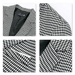 Mens Slim Fit Suit Single Breasted Wedding Suit Jacket Houndstooth Blazer, Black-White, Large