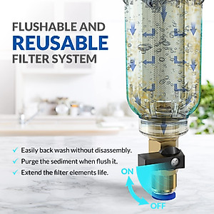 SimPure 40/200 Micron Spin Down Sediment Water Filter Combine with SimPure Whole House Water Filter Housing, for Better Filtration Results
