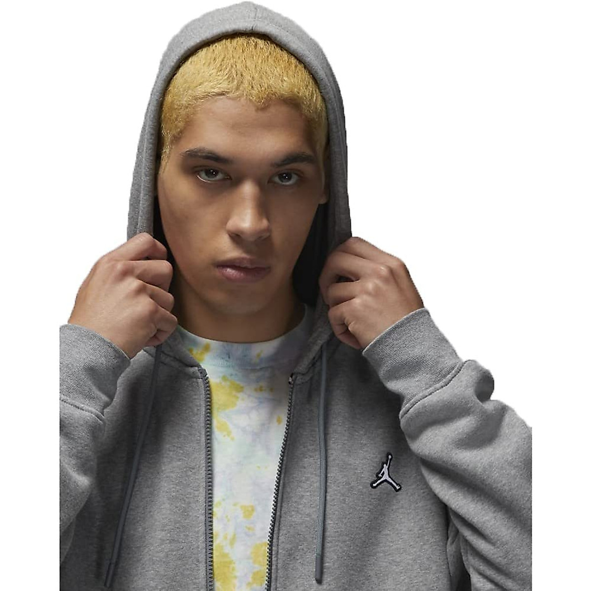 Nike Jordan Brooklyn Fleece Men's Full-Zip Hoodie, Carbon Heather/White, Large