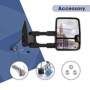 HF autoparts Towing Mirrors Compatible with 2003-2007 Chevy Silverado Side Mirror, GMC Sierra Tow Mirrors, Pair Power Heated with Turn Signal Light Backup Lamp Extendable Pair Set