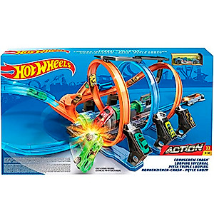 Hot Wheels Toy Car Track Set, Corkscrew Crash with 1:64 Scale Car, 3 Crash Zones, Powered by Motorized Booste, [Amazon Exclusive]