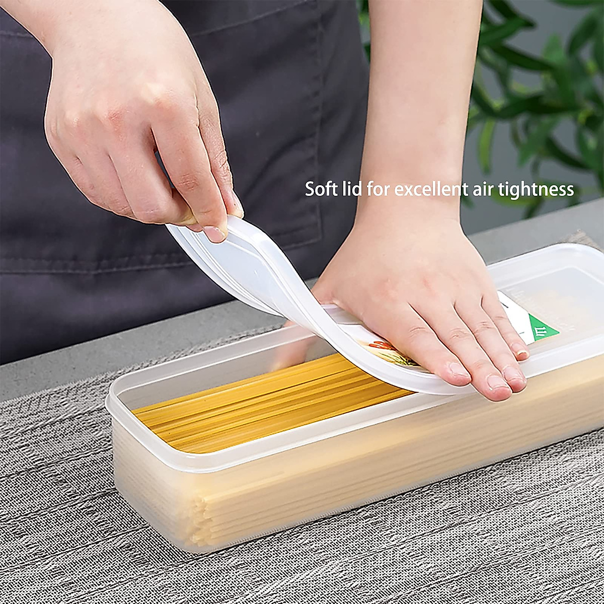 2 Pack-Pasta Storage Containers, Airtight Spaghetti Food Container with Soft Lids, BPA Free, Kitchen Box Organization Jar for Spaghetti, Cereal, Flour, Sugar, Noodles (2)