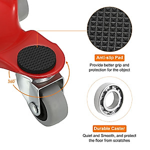 PATIKIL Furniture Mover Dolly, 4 Pack Furniture Triangle Moving Dolly with 3 Wheels 6-Inch Steel Movers Dolly, 200LB Load Capacity, Red