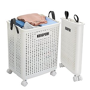 KEIGPERIcollapsible laundry baskets,laundry basket with wheels,foldable laundry basket,With wheels and handles, it is easy to move and can be folded to save space. (White, large)
